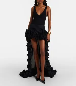Saint Laurent Asymmetric Ruffled Silk Gazar Miniskirt