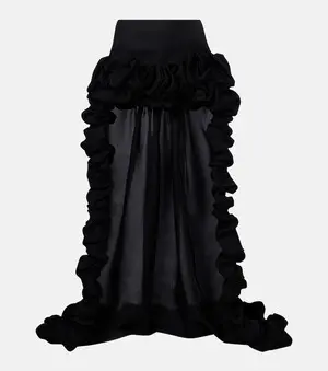 Saint Laurent Asymmetric Ruffled Silk Gazar Miniskirt - Black