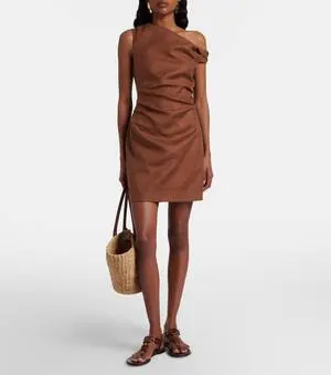 SIR. Asymmetric Linen Minidress - Brown