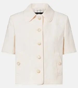 Etro Cotton-blend Jacquard Cropped Jacket - White