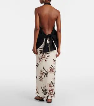 SIR. Floral Linen Maxi Skirt - White