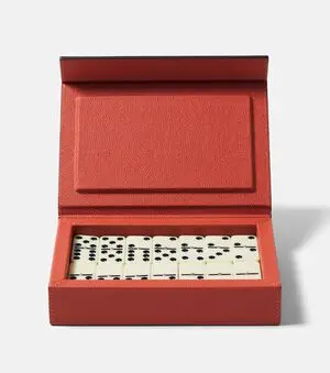 GIOBAGNARA Parma Leather And Walnut Domino Set - Orange
