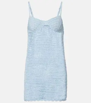 Anna Kosturova Cotton Crochet Minidress - Blue