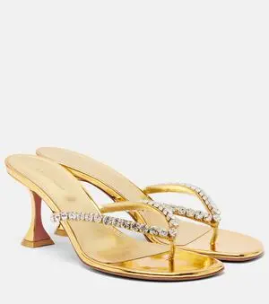 Amina Muaddi Gigi Embellished Leather Thong Sandals - Gold