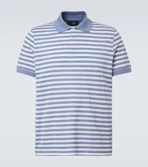 Dunhill Striped Silk And Cotton Polo Shirt - Blue