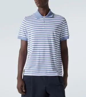 Dunhill Striped Silk And Cotton Polo Shirt - Blue