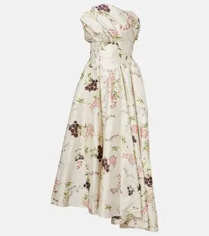 Erdem Draped Floral Satin Cocktail Dress - White