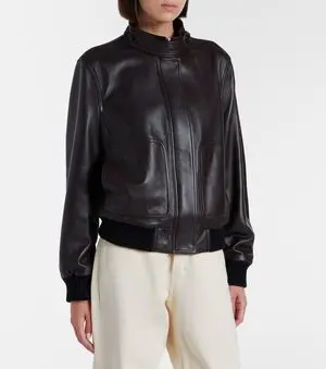 Nour Hammour Rios Leather Bomber Jacket - Brown