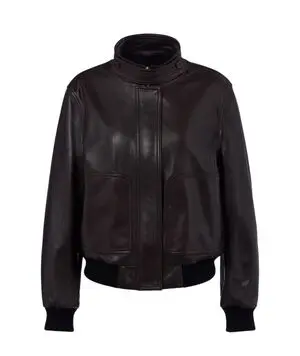 Nour Hammour Rios Leather Bomber Jacket - Brown