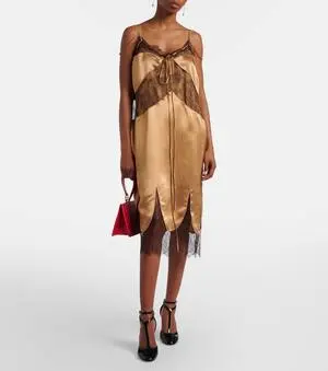 FERRAGAMO Lace-trimmed Satin Midi Dress