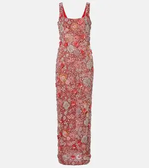 Rachel Gilbert Francesca Embellished Floral Gown - Red