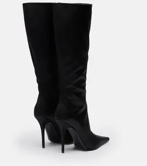 Amina Muaddi Barbara Satin Knee-high Boots