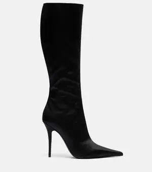 Amina Muaddi Barbara Satin Knee-high Boots
