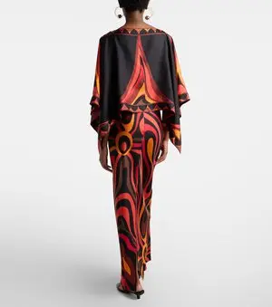 Emilio Pucci Marmo And Fari Caped Silk Twill Gown