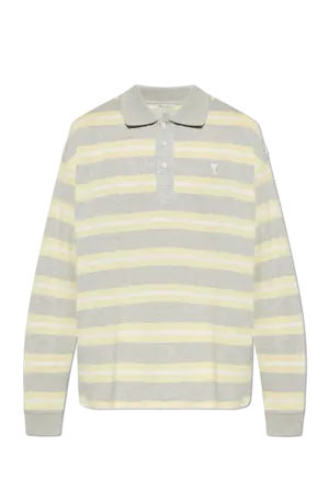 AMI Paris Long Sleeve Polo - Grey