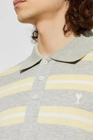 AMI Paris Long Sleeve Polo - Grey