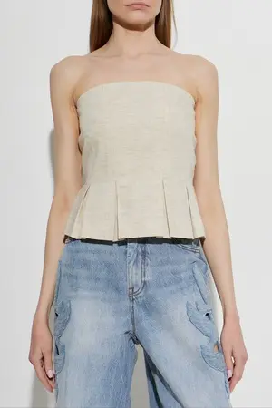 GESTUZ Strapless Pleated Linen Blend Top