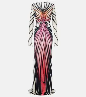 Roberto Cavalli Printed V-neck Gown