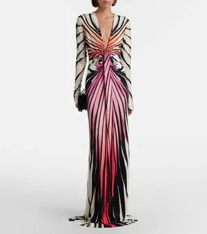 Roberto Cavalli Printed V-neck Gown