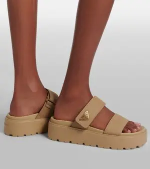 Prada Leather Platform Sandals - Beige