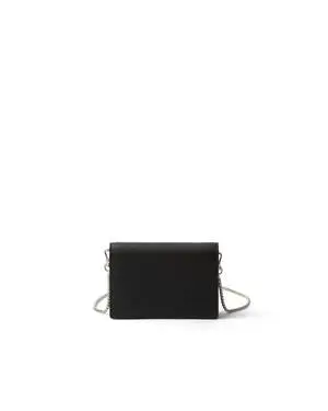 Prada Saffiano Leather Card Holder With Shoulder Strap - Black