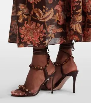 GIANVITO ROSSI Pandawa Beaded Leather Sandals - Brown