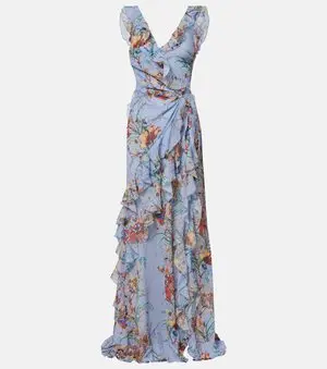 Etro Printed Ruffled Maxi Dress - Blue
