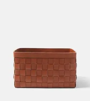 GIOBAGNARA Mondina Large Woven Leather Basket - Brown