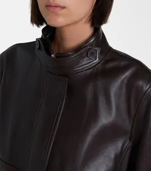 Nour Hammour Leather Bomber Jacket - Brown