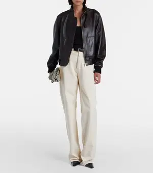 Nour Hammour Leather Bomber Jacket - Brown