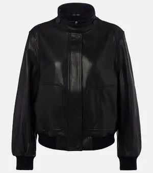 Nour Hammour Rios Leather Bomber Jacket - Black