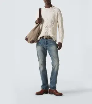 Ralph Lauren Cotton Linen Crewneck Sweater With Ribbed Hem And Cuffs