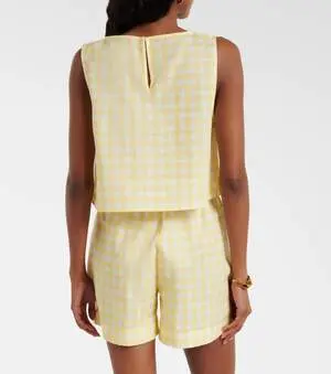 Asceno Kobe Gingham Linen And Cotton Crop Top
