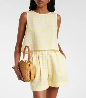 Asceno Kobe Gingham Linen And Cotton Crop Top