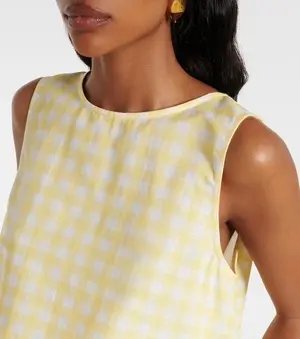 Asceno Kobe Gingham Linen And Cotton Crop Top