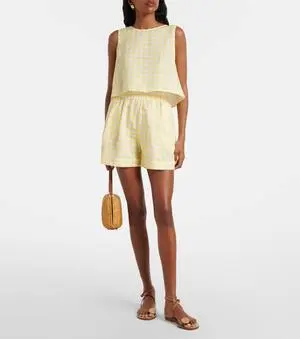 Asceno Kobe Gingham Linen And Cotton Crop Top
