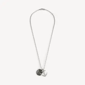 Balenciaga Anchor Crest Charms Necklace In Antique Brass - Silver