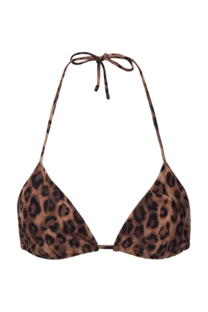 SUNKISSED Leopard Print Triangle Bikini Top - Black/brown