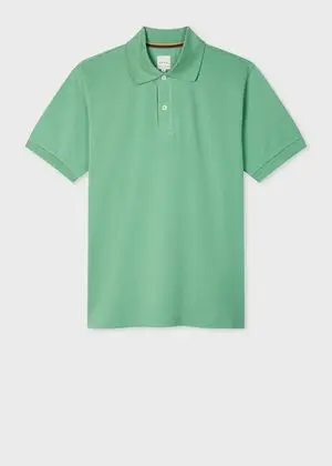 Paul Smith Turquoise Green Cotton 'artist Stripe' Placket Polo Shirt - Blue