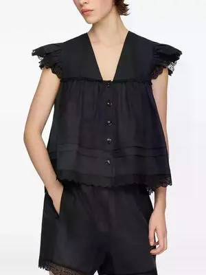 GANNI Lace-trimmed Ruffled Blouse
