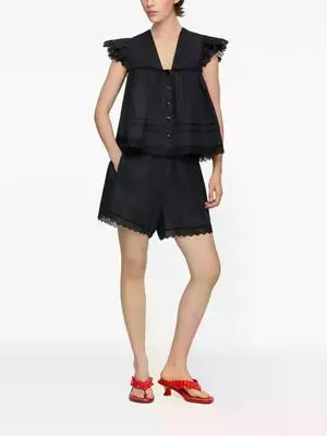 GANNI Lace-trimmed Ruffled Blouse