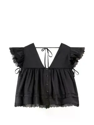 GANNI Lace-trimmed Ruffled Blouse