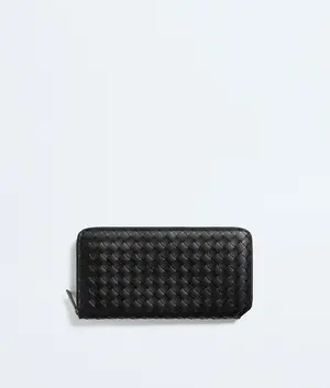 Bottega Veneta Intrecciato Piccolo Zip-around Wallet - Black/thunder