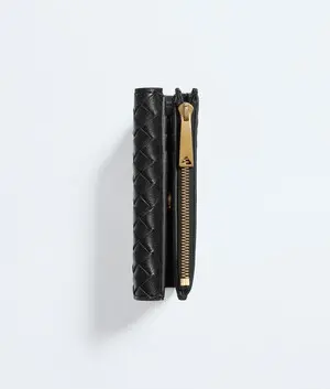 Bottega Veneta Intrecciato Piccolo Small Bi-fold Zipped With Flap - Black