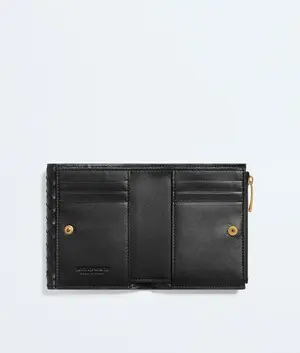 Bottega Veneta Intrecciato Piccolo Small Bi-fold Zipped With Flap - Black