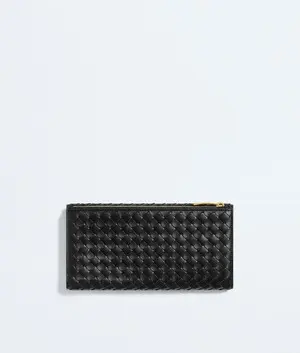 Bottega Veneta Intrecciato Piccolo Long Wallet With Flap - Black