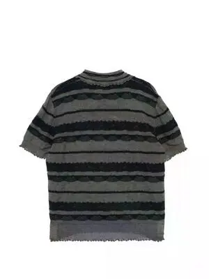 JNBY Striped Polo Top With Ruffle Trim