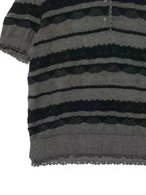 JNBY Striped Polo Top With Ruffle Trim