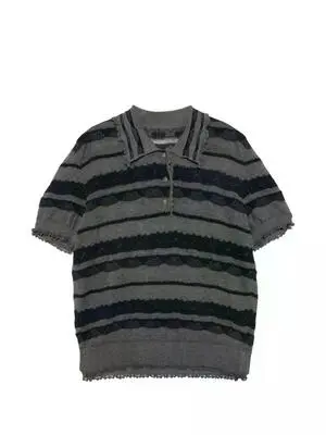 JNBY Ruffle-trim Striped Polo Top - Grey