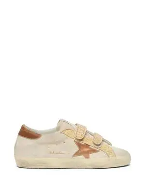 GOLDEN GOOSE Old School Pearl Suede Sneakers With Brick-red Leather Star And Raffia Strap - Neutrals